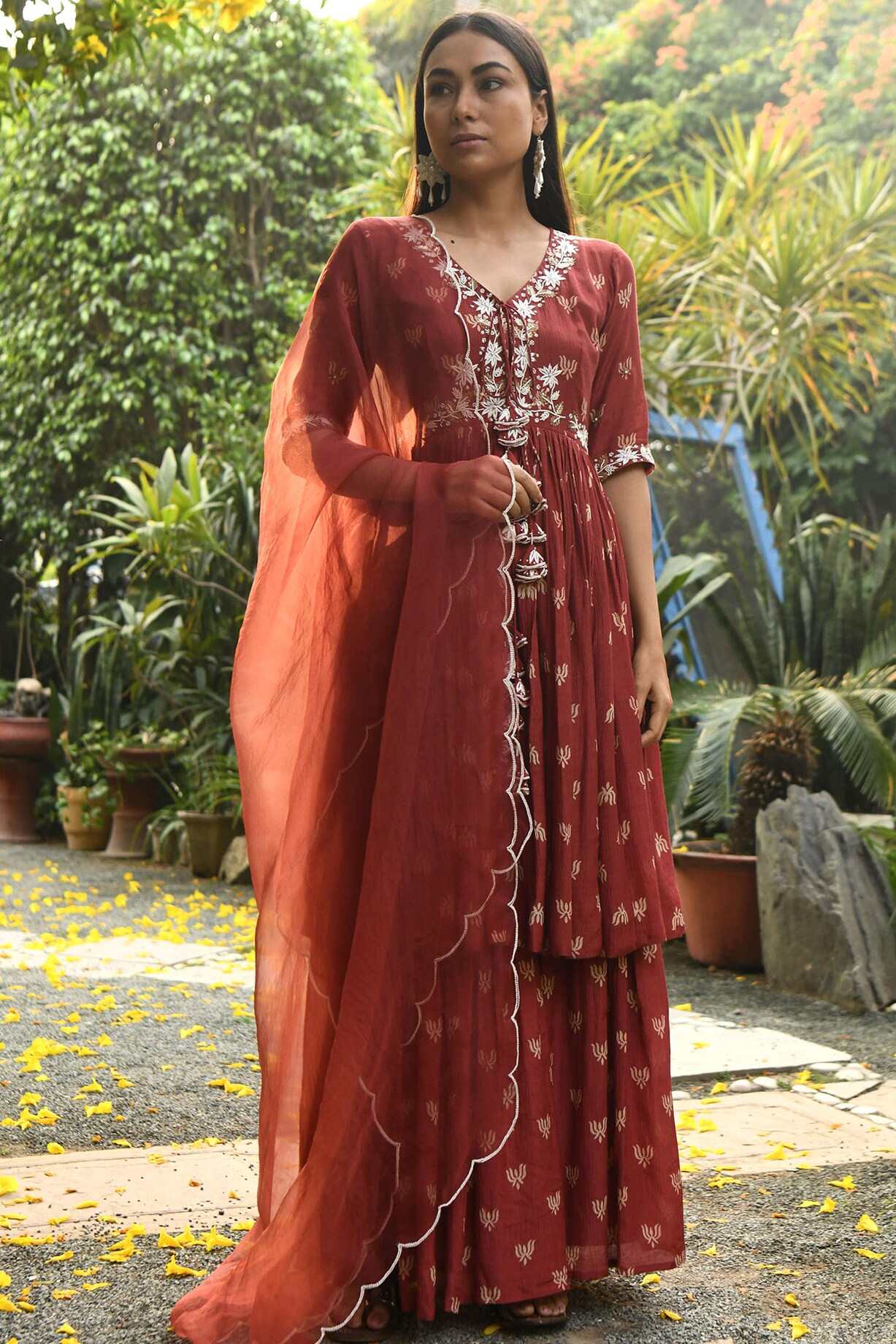 Rust Embroidered & Printed Gharara Set by Rekha Agra at Pernia's Pop Up ...