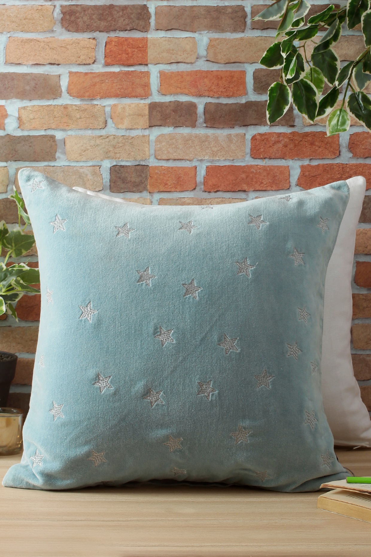 Powder Blue Embroidered Cushion Cover by Reme lifestyle at Pernia's Pop ...