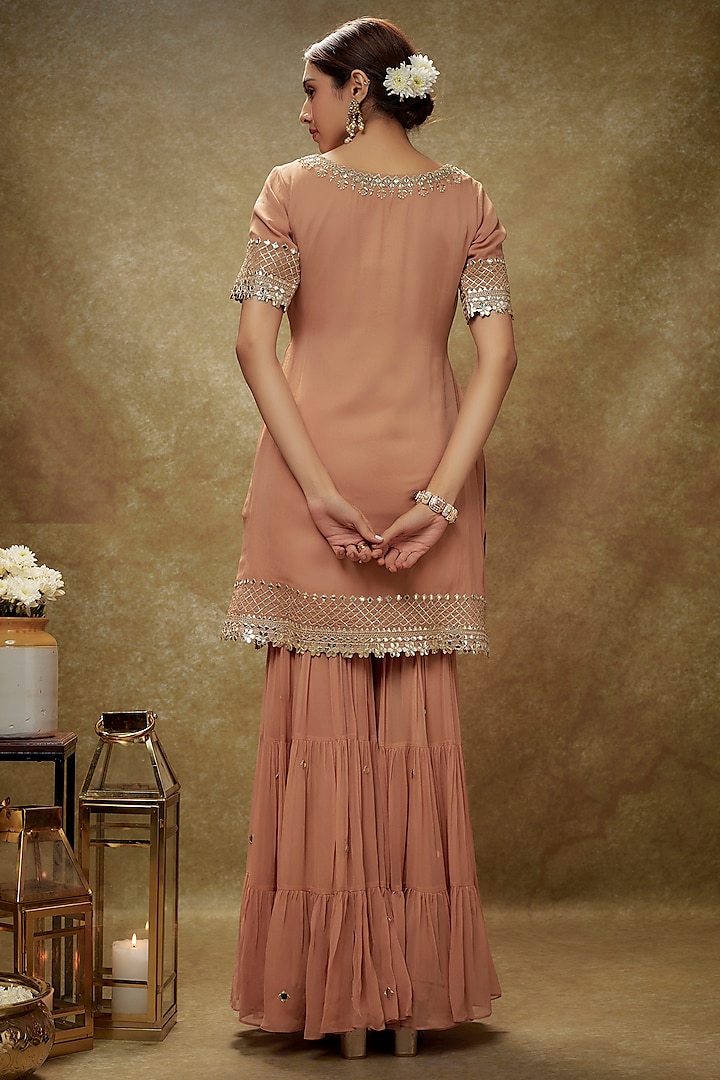 Beige Viscose Georgette Tiered Sharara Set by Renee Label at Pernia's Pop Up Shop 2025