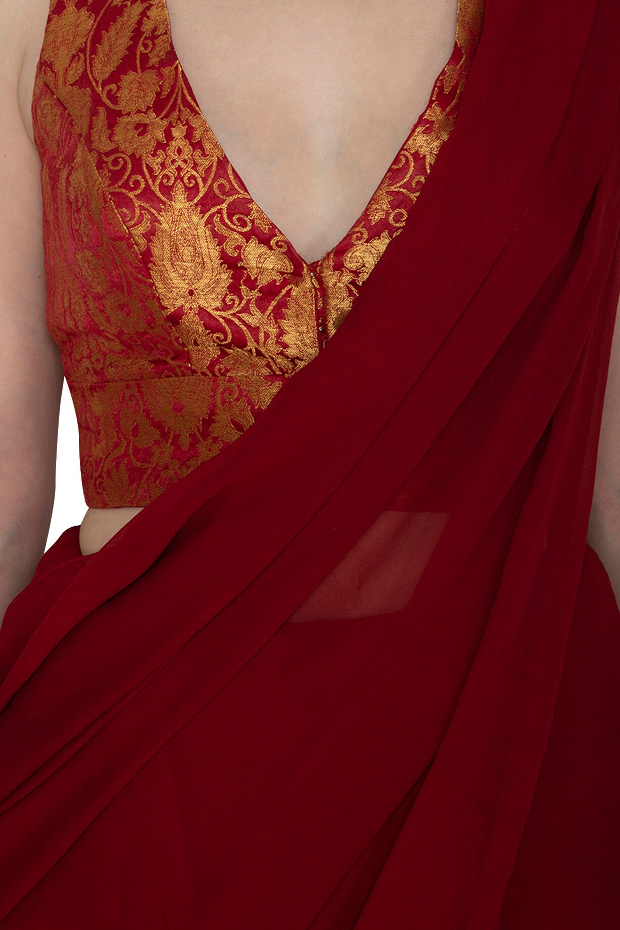 Maroon Viscose Georgette Gold Tassel Embellished Saree Set by Renee ...
