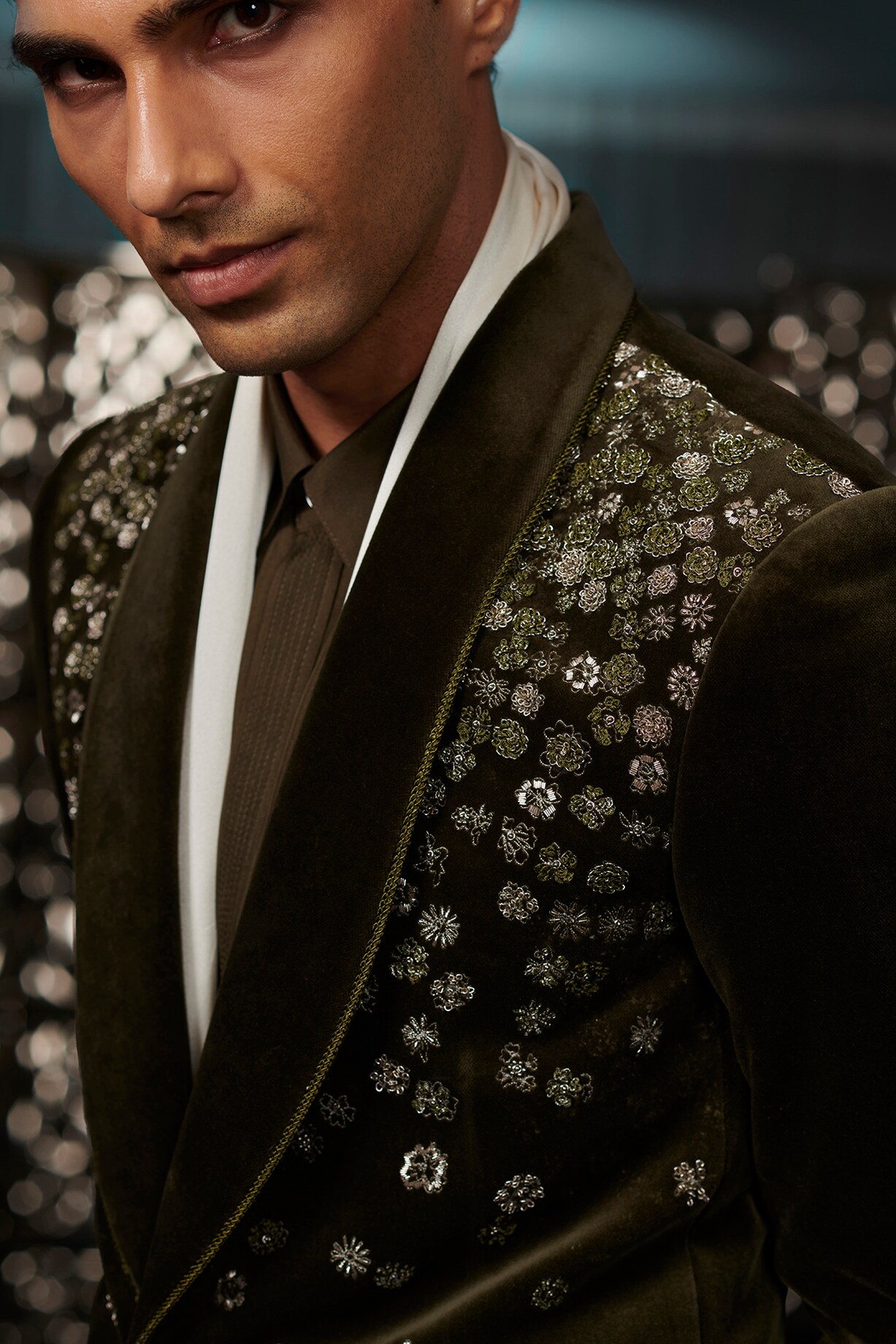 Olive Green Metallic Embroidered Tuxedo Set by Rohit Gandhi & Rahul ...