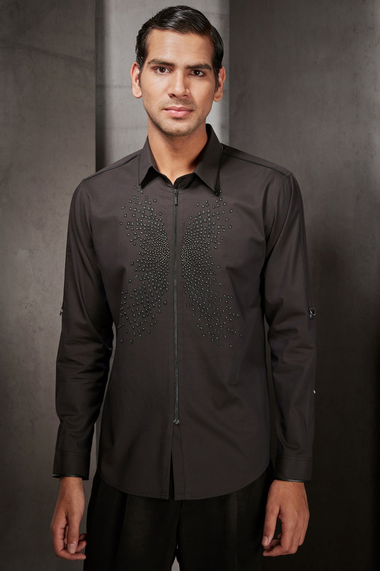 Olive Black Embroidered Shirt by Rohit Gandhi & Rahul Khanna Men at ...