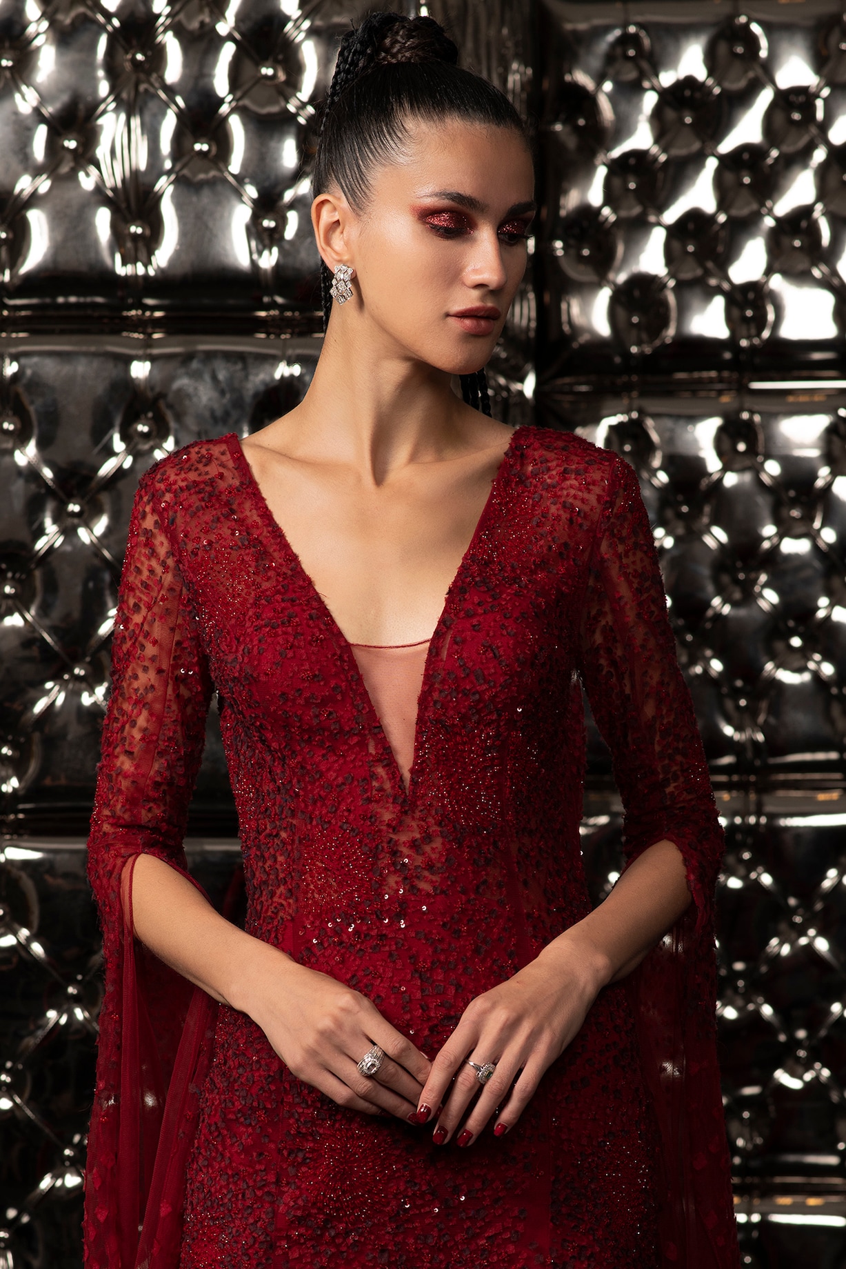 Ruby Red Embroidered Gown by Rohit Gandhi & Rahul Khanna at Pernia's ...