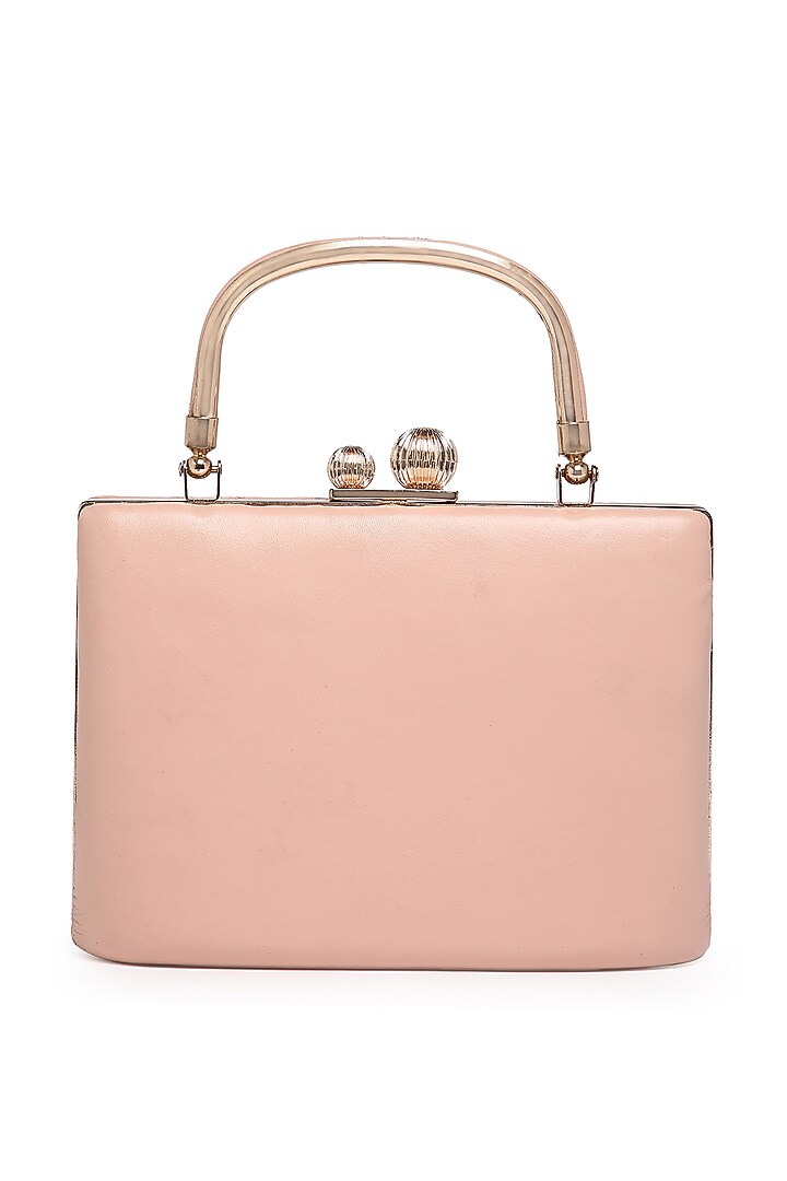 Pink Pure Sheepskin Leather Bead Embroidered Box Clutch by Richa Gupta ...