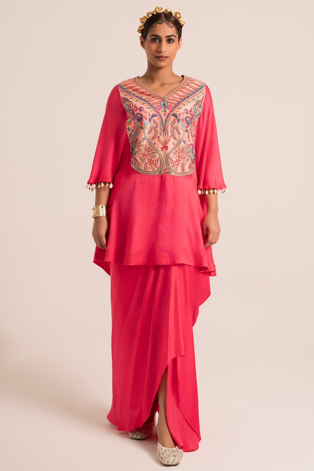 Pink Dola Silk & Satin Printed Kaftan Set by Ruhr India at Pernia's Pop ...