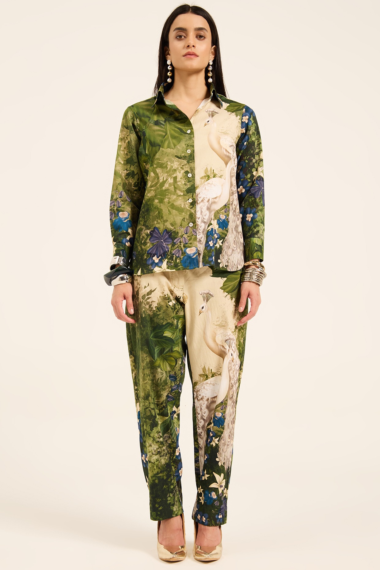 Multi-Colored & Purple Cotton Satin Digital Printed Co-Ord Set by RUHR ...