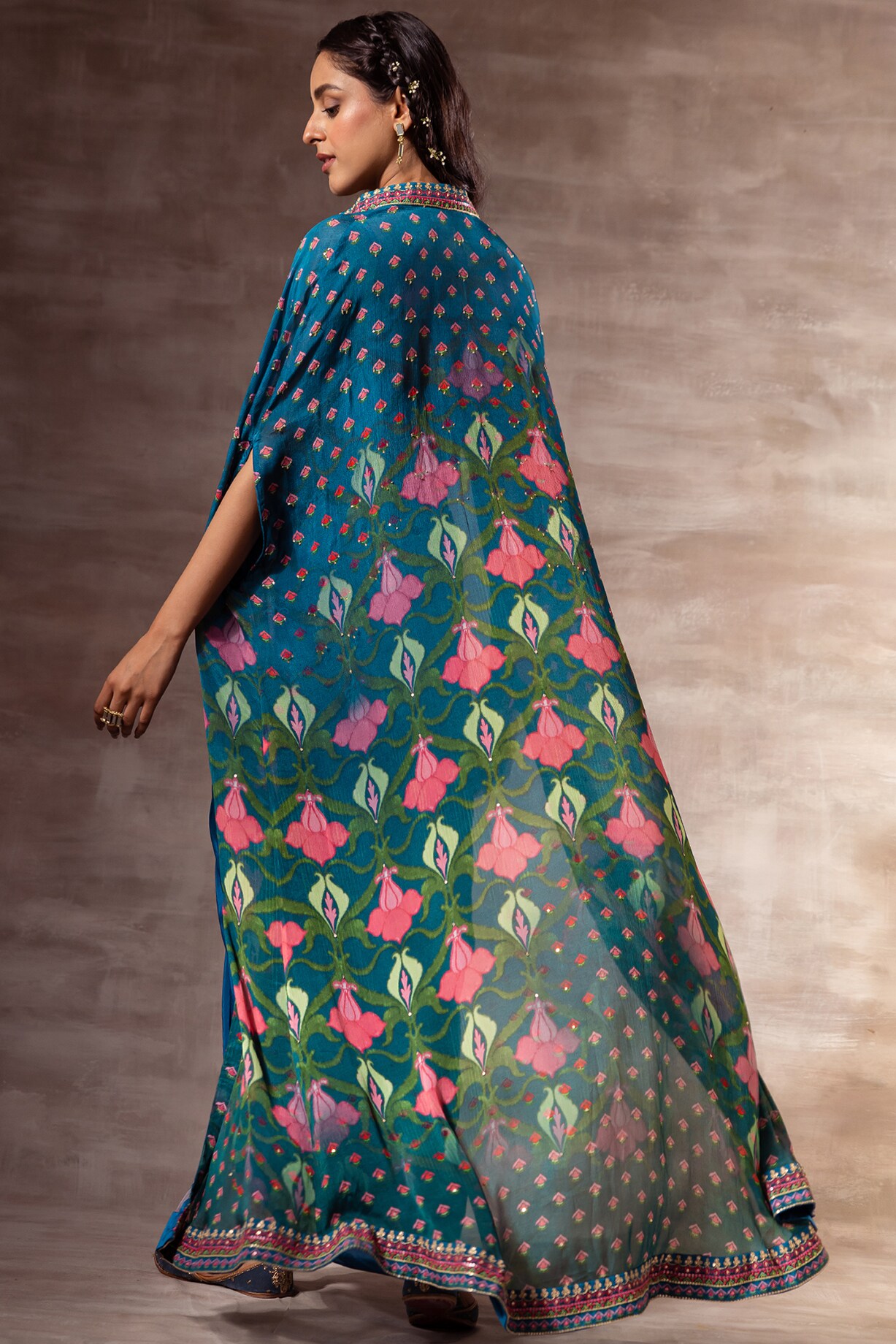 Teal Blue Embroidered Cape Set by RUHR INDIA at Pernia's Pop Up Shop 2026