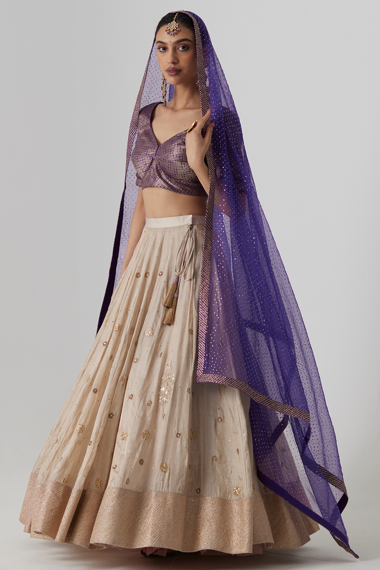 Silver-Gold Banarasi Silk Tissue Aari & Zardosi Hand Embroidered ...