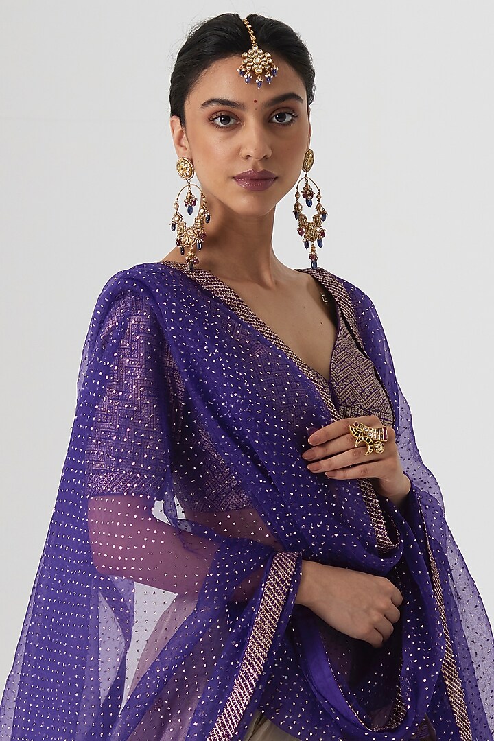 Silver-Gold Banarasi Silk Tissue Aari & Zardosi Hand Embroidered ...