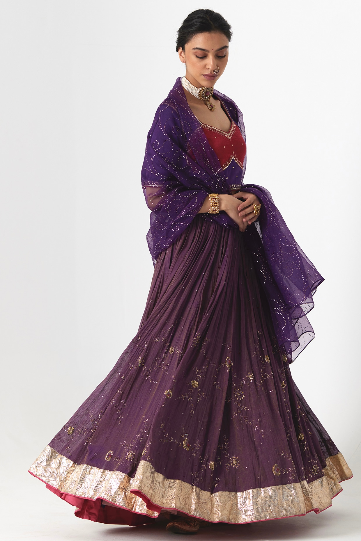 Deep Purple Tissue Chanderi Aari & Zardosi Hand Embroidered Wedding ...