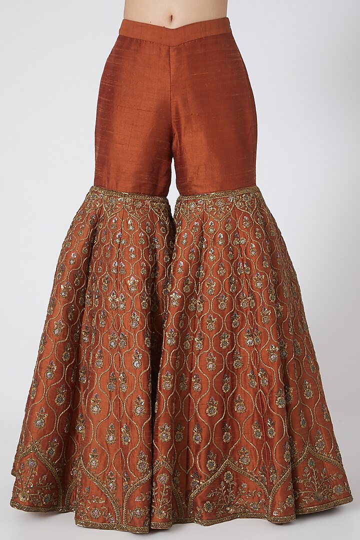 Rust Red & Navy Blue Embroidered Gharara Set Design by Rianta's at ...