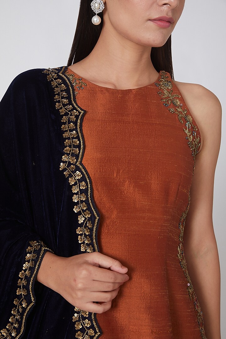 Rust Red & Navy Blue Embroidered Gharara Set Design by Rianta's at ...
