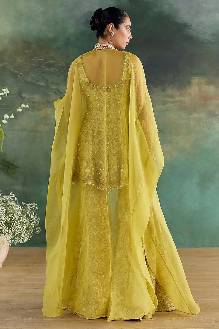 Citric Lemon Organza Printed Bridal Sharara Set by Ridhima Bhasin at ...