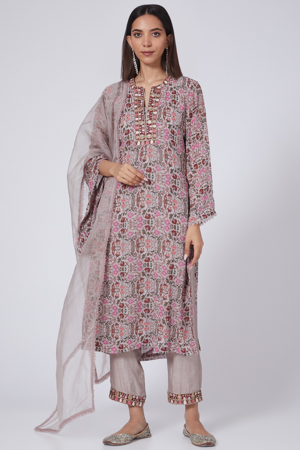Grey & Pink Printed Kurta Set by Ridhima Bhasin at Pernia's Pop Up Shop ...