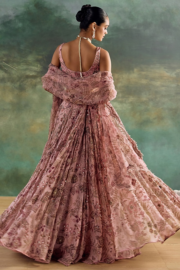 Petal Pink Silk Organza Printed Bridal Lehenga Set by Ridhima Bhasin at ...
