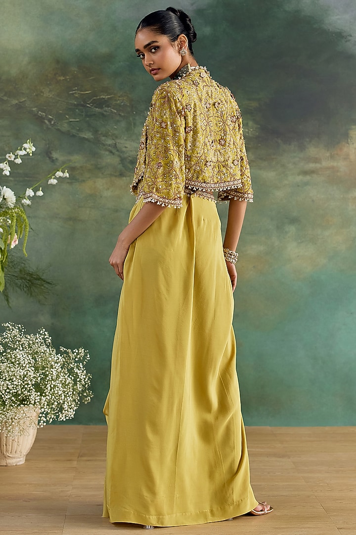 Citric Lemon Crepe Printed Draped Skirt Set by Ridhima Bhasin at Pernia ...