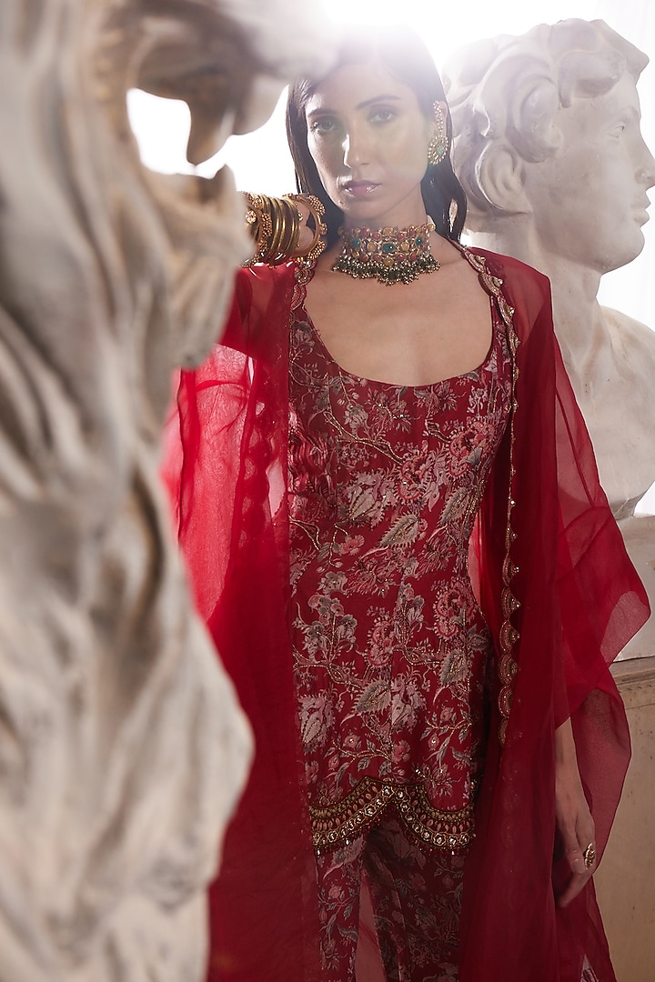 Red Chanderi Printed Sharara Set by Ridhima Bhasin at Pernia's Pop Up ...