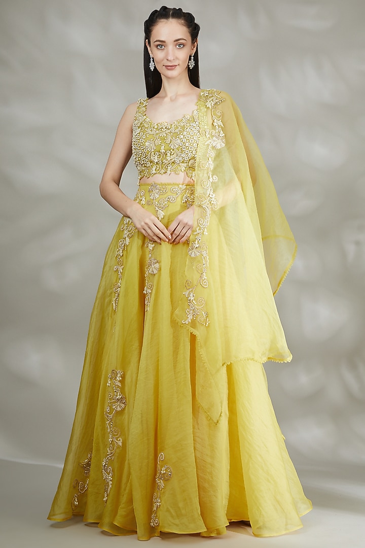 Mustard Embroidered Lehenga Set Design by Ridhima Bhasin at Pernia's ...