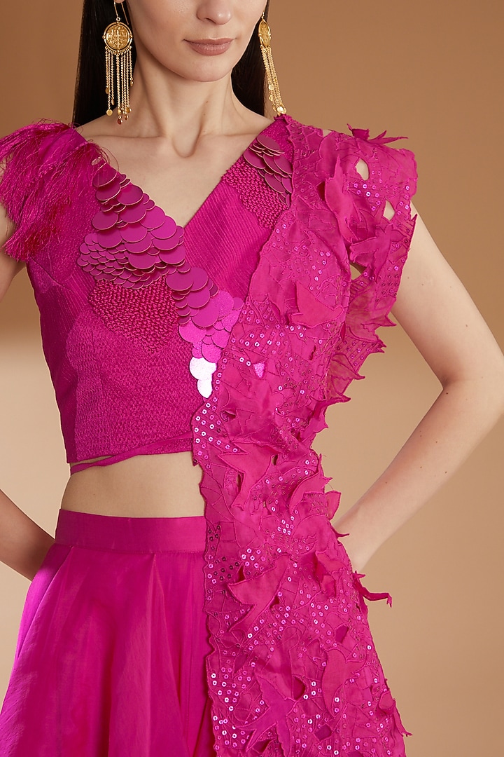 Hot Pink Organza Skirt Set by RICHA KHEMKA at Pernia's Pop Up Shop 2024