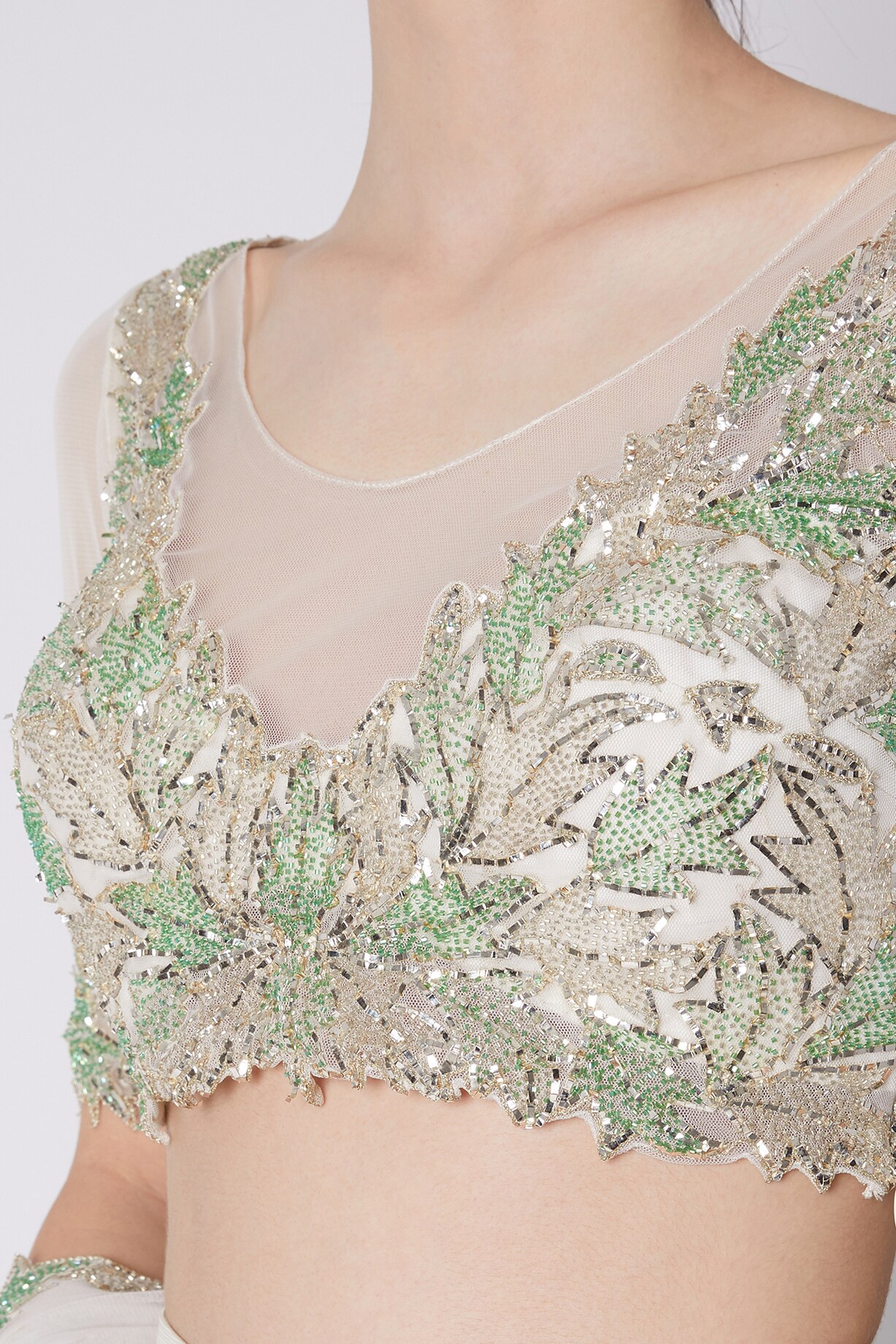 White Badla Embroidered Lehenga Set Design by Riddhi Majithia at Pernia ...