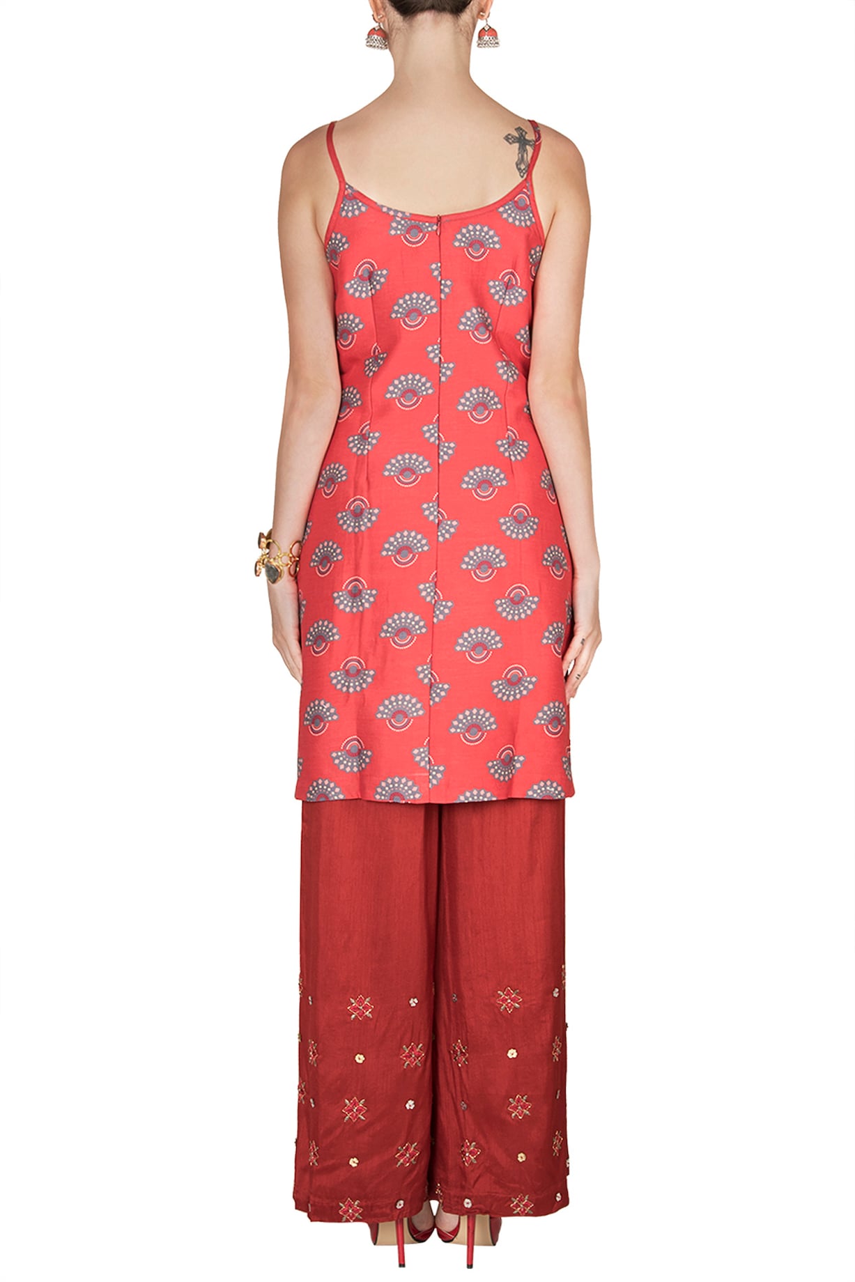 Charlotte Red Embroidered Printed Tunic Set by Riraan By Rikita & Ratna at Pernia's Pop Up Shop 2025