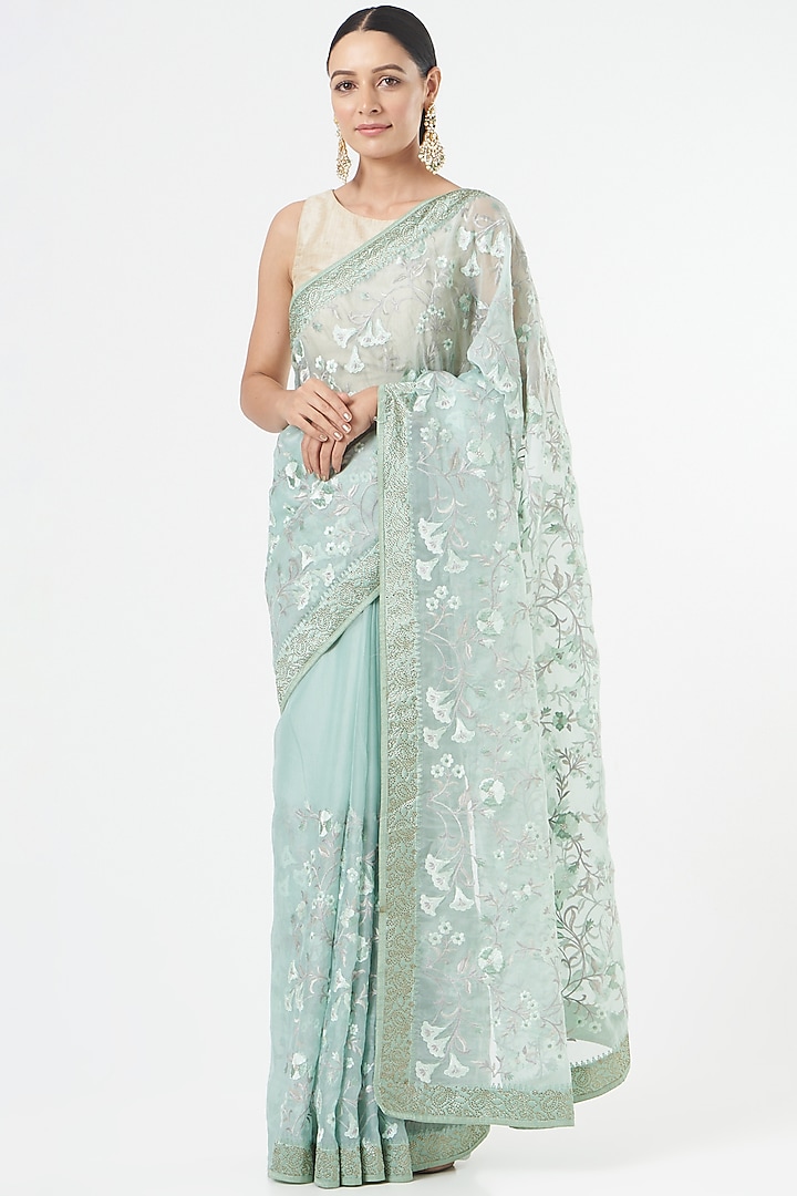Ice Blue Georgette Saree Set Design by NARMADESHWARI at Pernia's Pop Up ...