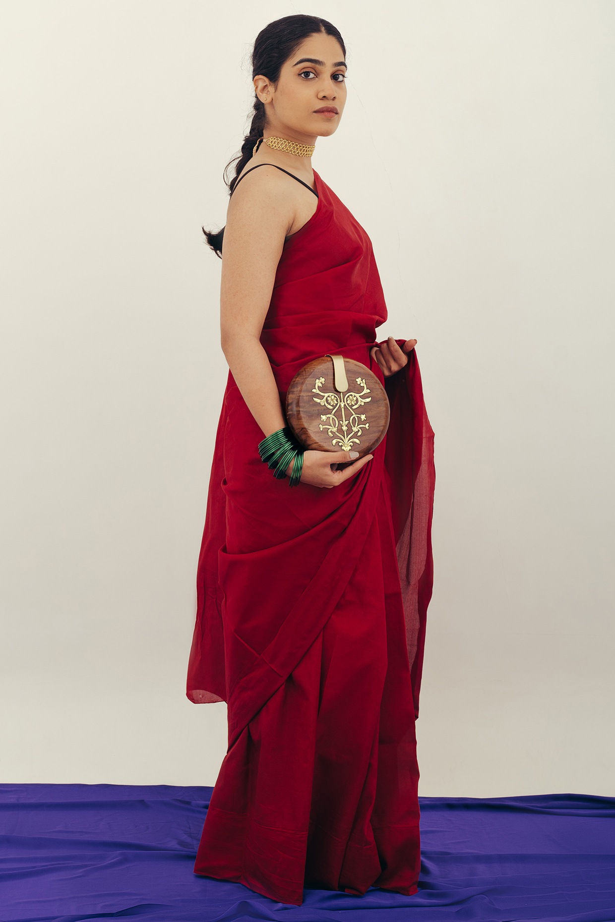 Brown Wood Foil Work Clutch by RITI at Pernia's Pop Up Shop 2024