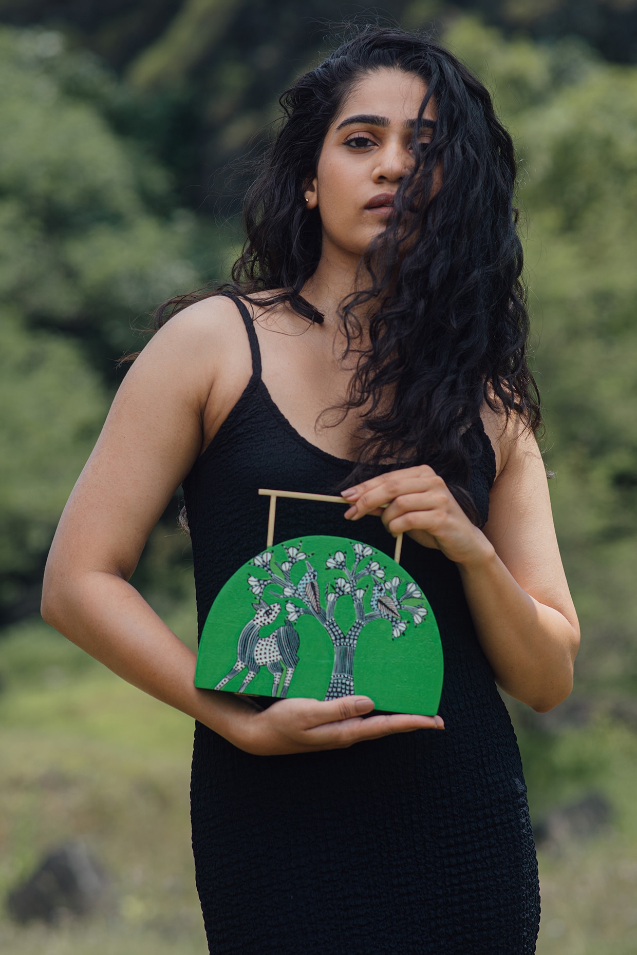 Green Wood Handpainted Clutch by RITI at Pernia's Pop Up Shop 2025