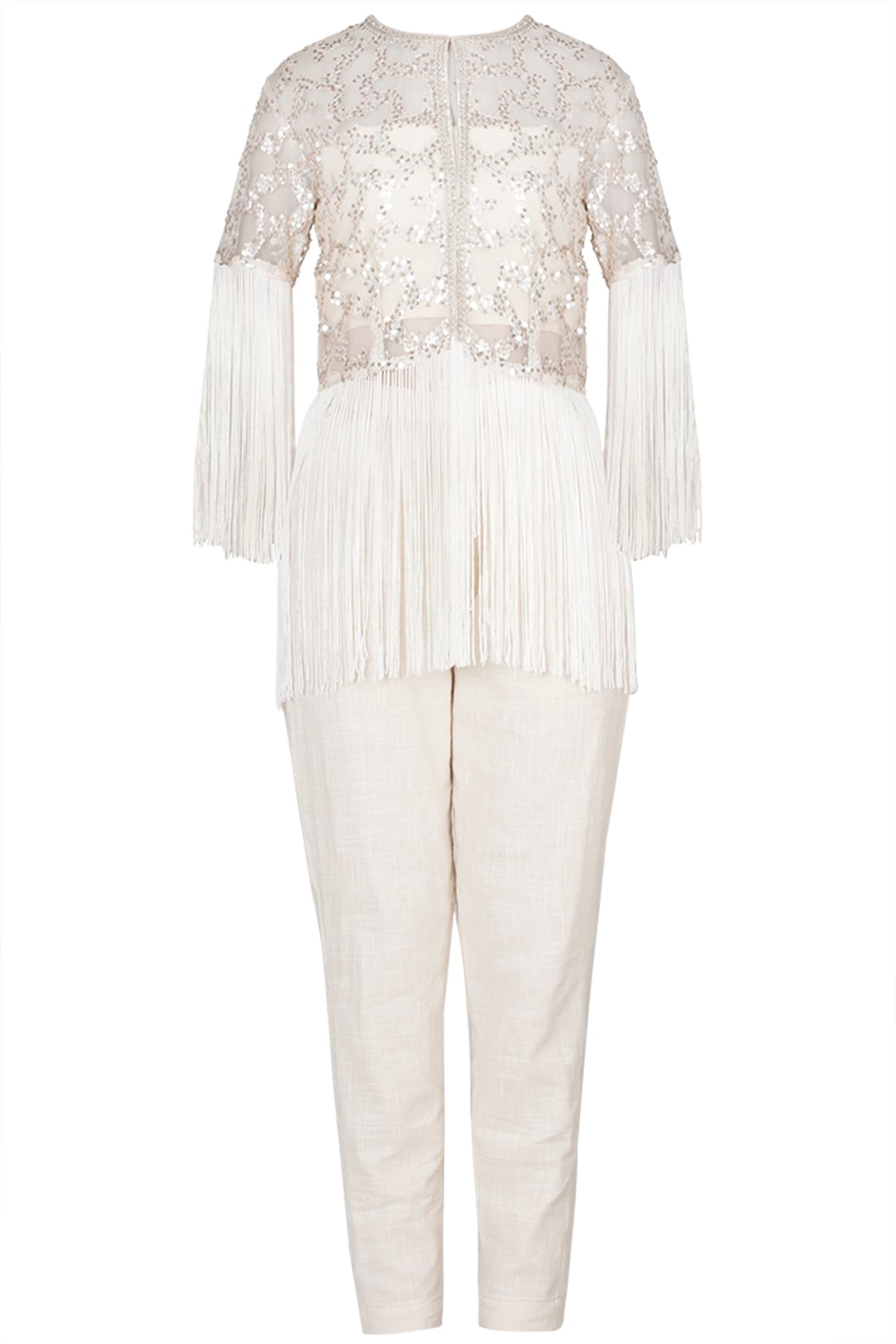 Ivory Embroidered Short Jacket With Bustier & Pants Design by A-Sha By ...