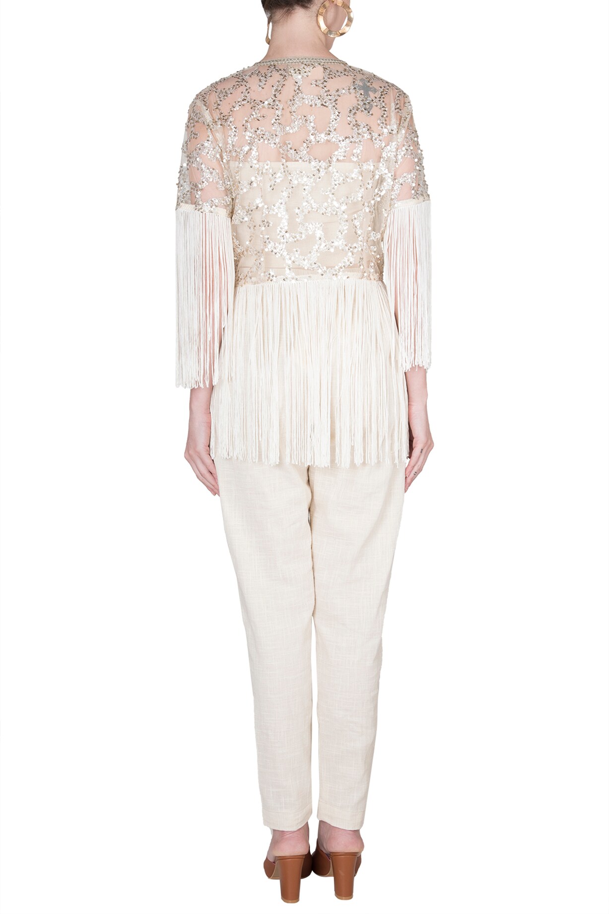 Ivory Embroidered Short Jacket With Bustier & Pants Design by A-Sha By ...