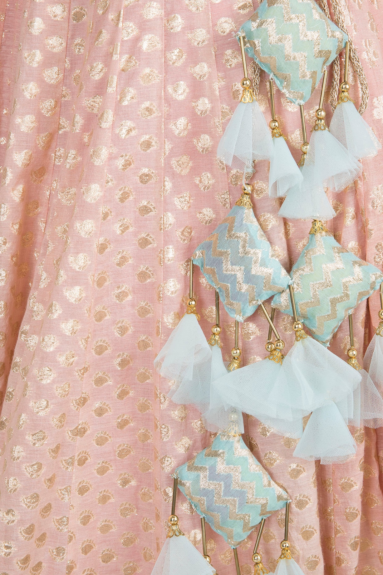 Peach & Ocean Blue Panelled Lehenga Set by Rishi & Vibhuti at Pernia's Pop Up Shop 2025