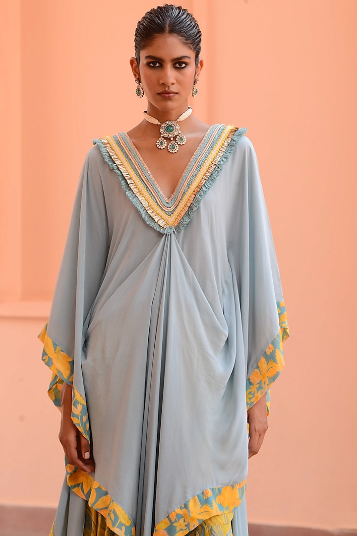 Baby Blue Crepe Kaftan Set by Rishi & Vibhuti at Pernia's Pop Up Shop 2024