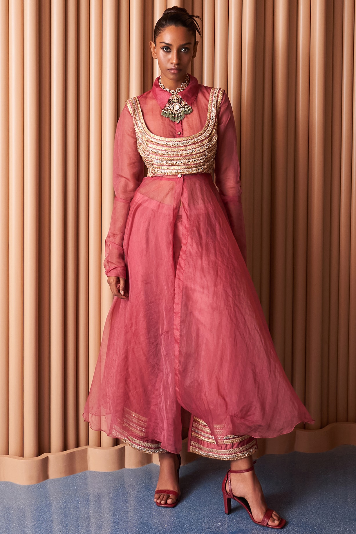 Champagne Rust Organza & Crepe Kurta Set by Rishi & Vibhuti at Pernia's ...