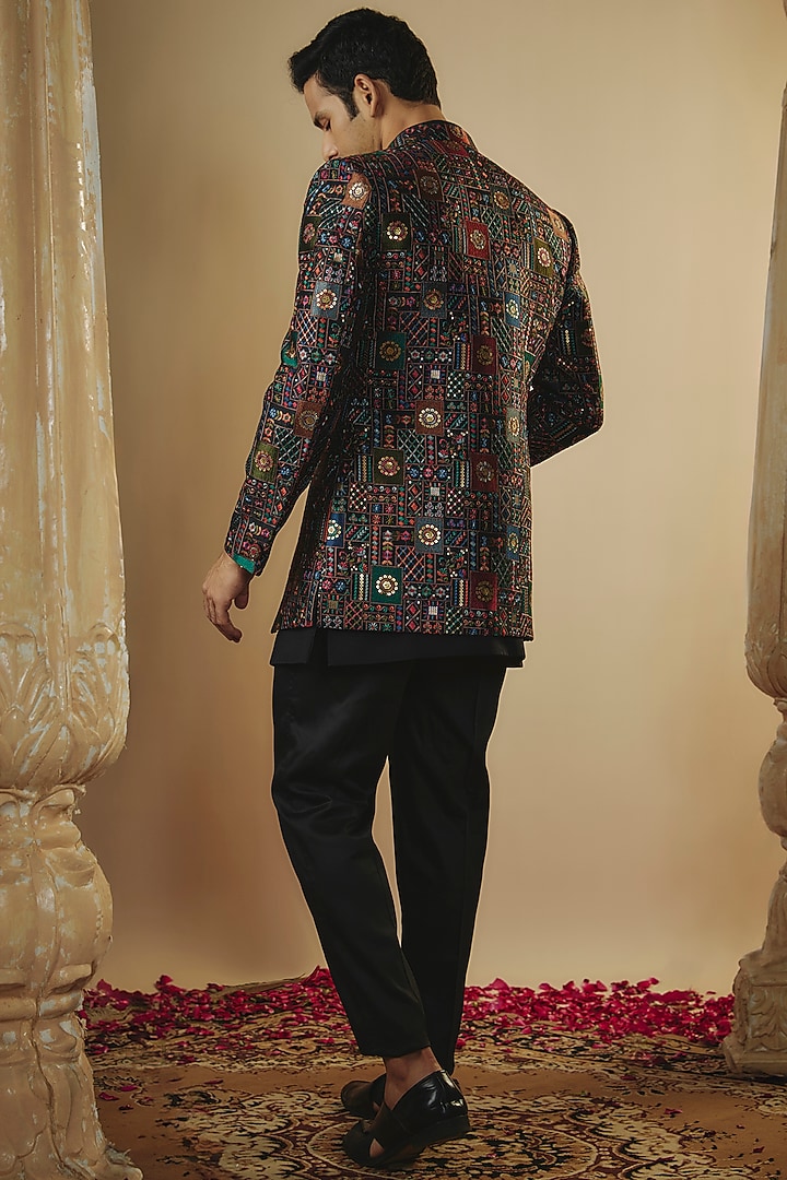 Sable Black Imported Fabric Resham Embroidered Open Jodhpuri Set by ...