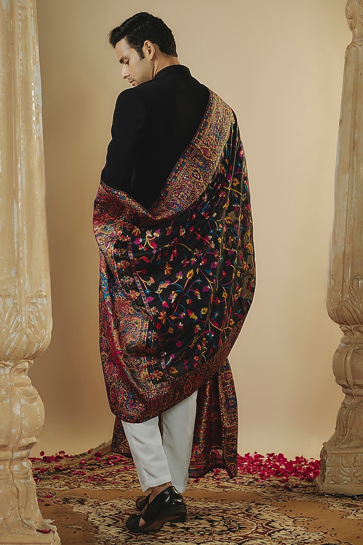 Black Imported Japanese Fabric Nawabi Wedding Sherwani Set by RIYAASAT ...