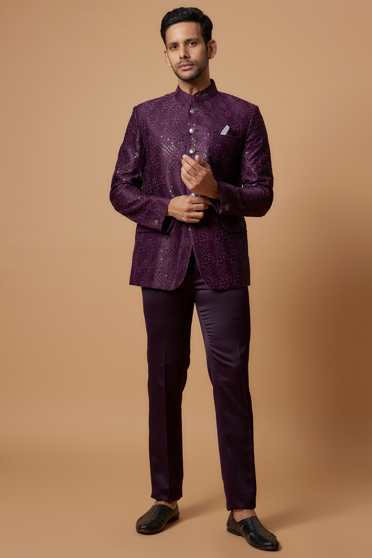 Purple Silk Embroidered Jodhpuri Set by RIYAASAT at Pernia's Pop Up ...