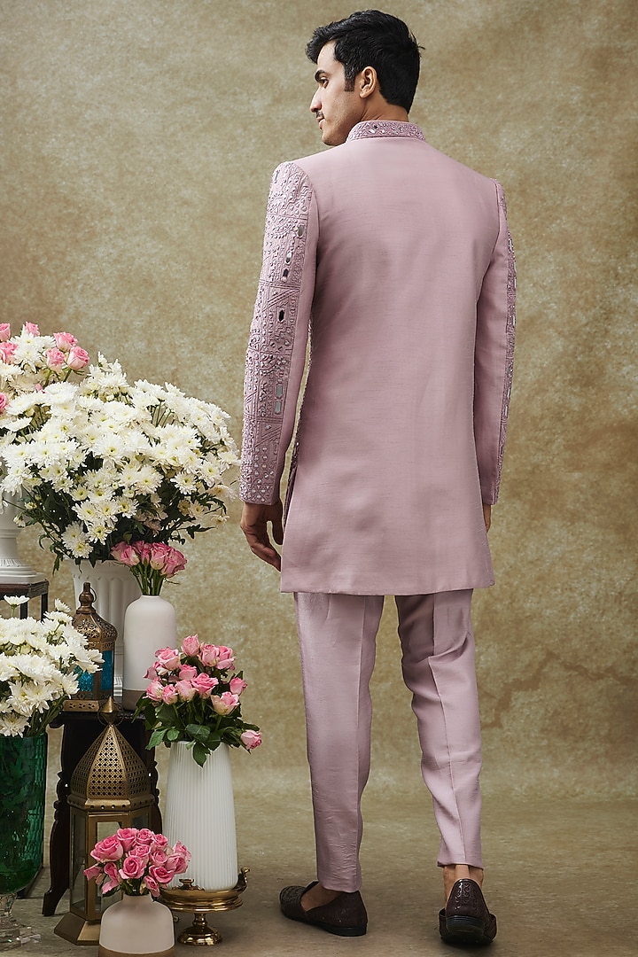 Purple Splendid Silk Mirror Work Indowestern Set by RIYAASAT at Pernia ...