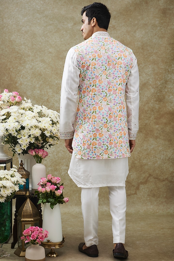 Daisy White Splendid Silk Thread Work Indowestern Set by RIYAASAT at ...