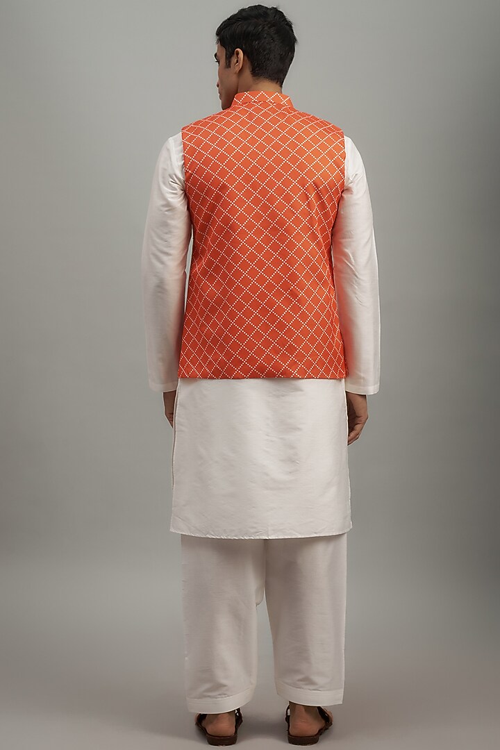 Orange Silk Nehru Jacket Set by RIYAASAT at Pernia's Pop Up Shop 2025