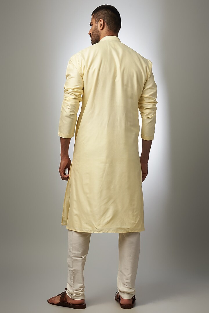 Lemon Yellow Silk Kurta Set by RIYAASAT at Pernia's Pop Up Shop 2025