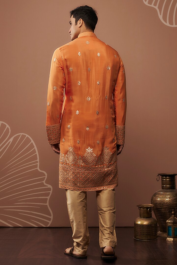Orange Silk Hand & Machine Work Kurta Set by RIYAASAT at Pernia's Pop ...