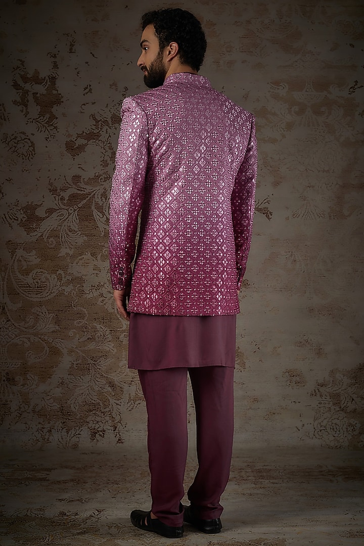 Wine Ombre Silk Embroidered Jodhpuri Set by RIYAASAT at Pernia's Pop Up ...