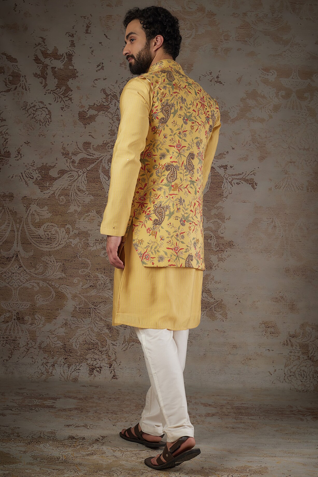 Daffodil Yellow Silk Embroidered Open Jodhpuri Set by RIYAASAT at ...