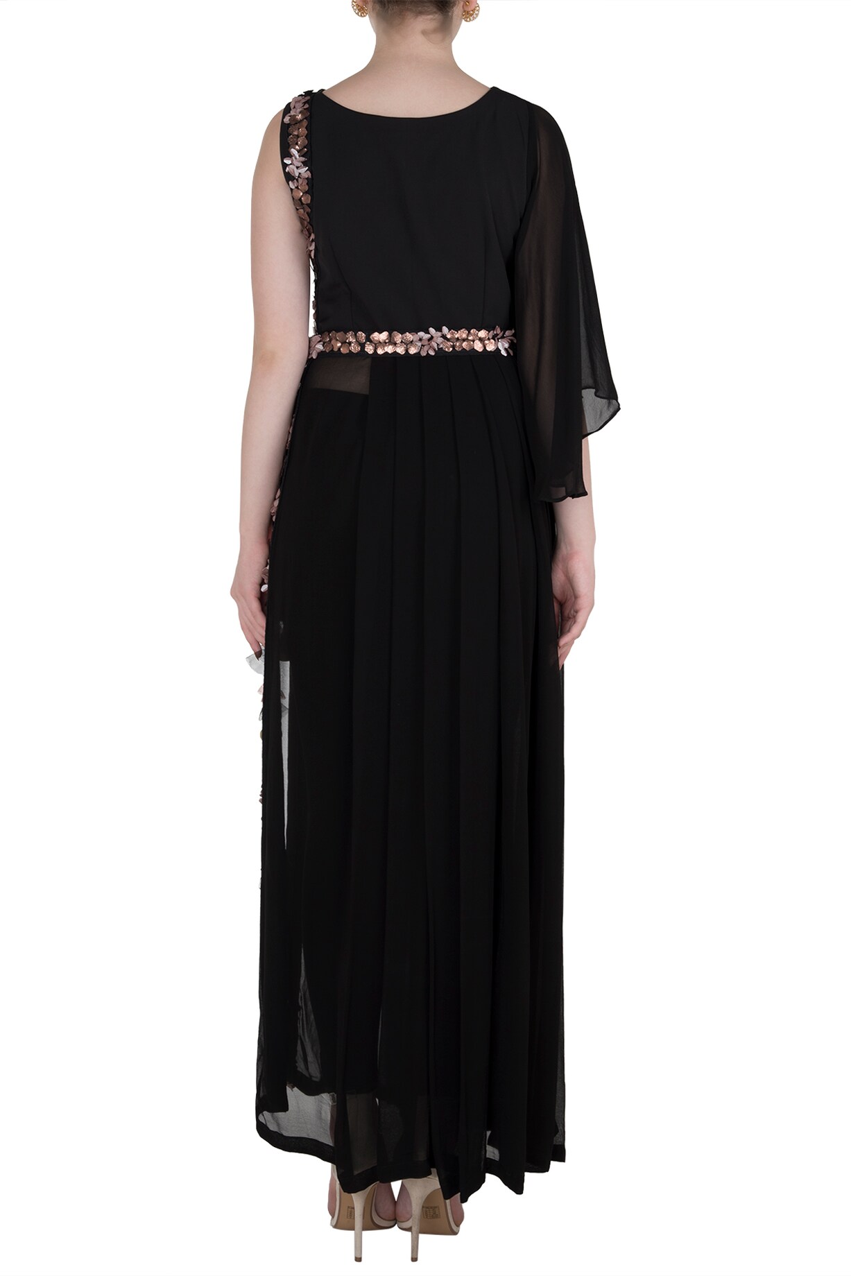 Black one side long dress available only at Pernia's Pop Up Shop. 2025