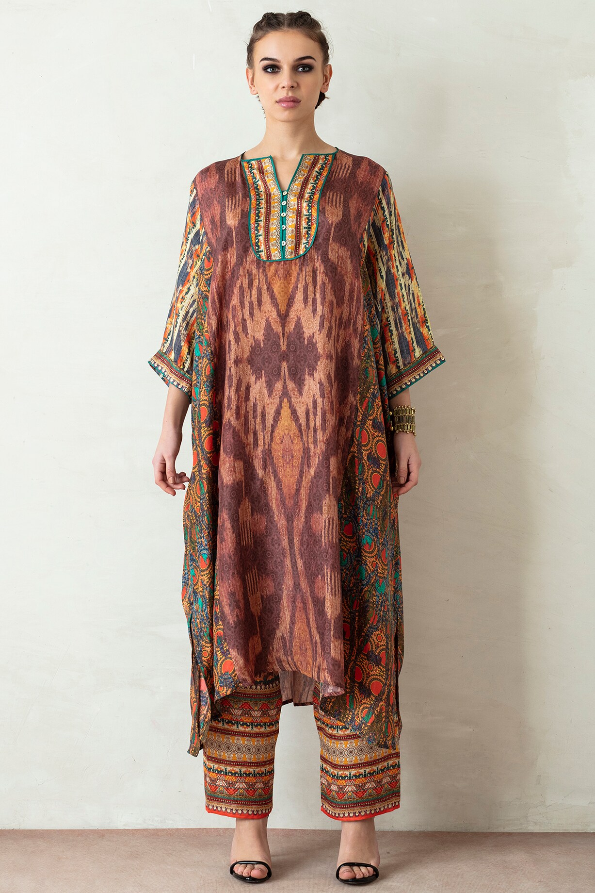 Brown & Turquoise Printed Tunic Set by Rajdeep Ranawat at Pernia's Pop Up Shop 2024