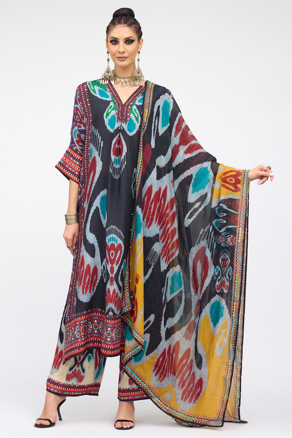 Multi-Colored Silk Chiffon Printed Dupatta by Rajdeep Ranawat at Pernia ...