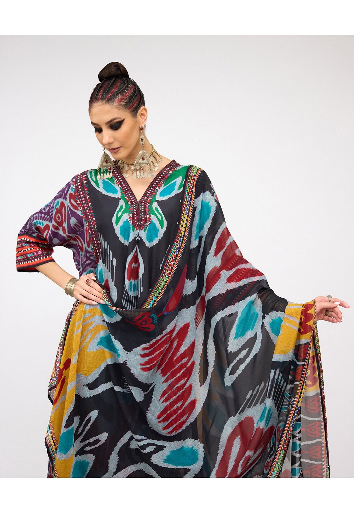 Multi-Colored Silk Chiffon Printed Dupatta by Rajdeep Ranawat at Pernia ...