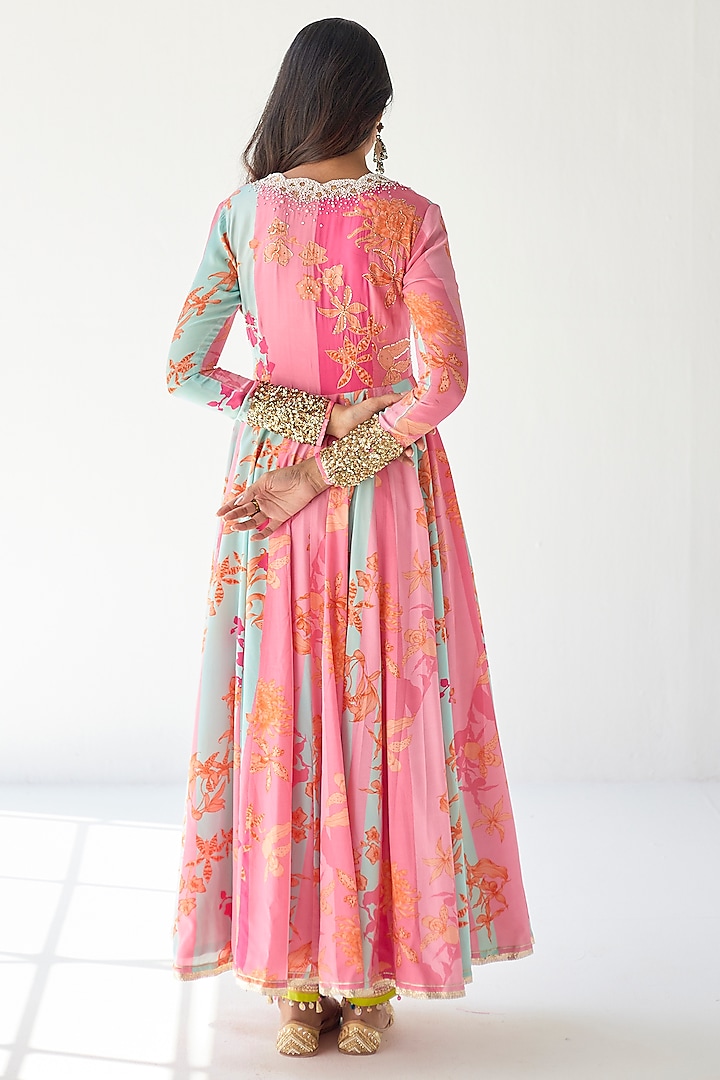 Hot Pink Crepe Printed & Hand Embroidered Anarkali Set Design by Raji ramniq at Pernia's Pop Up ...