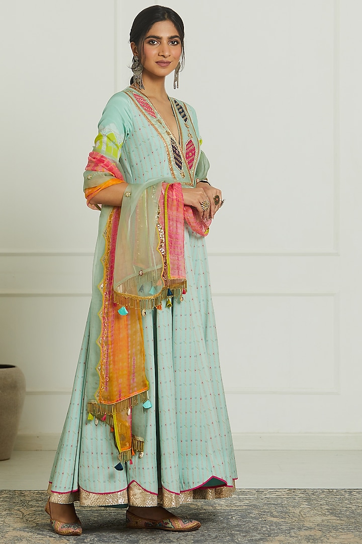 Dreamy Blue Crepe Printed & Hand Embroidered Anarkali Set Design by Raji ramniq at Pernia's Pop ...