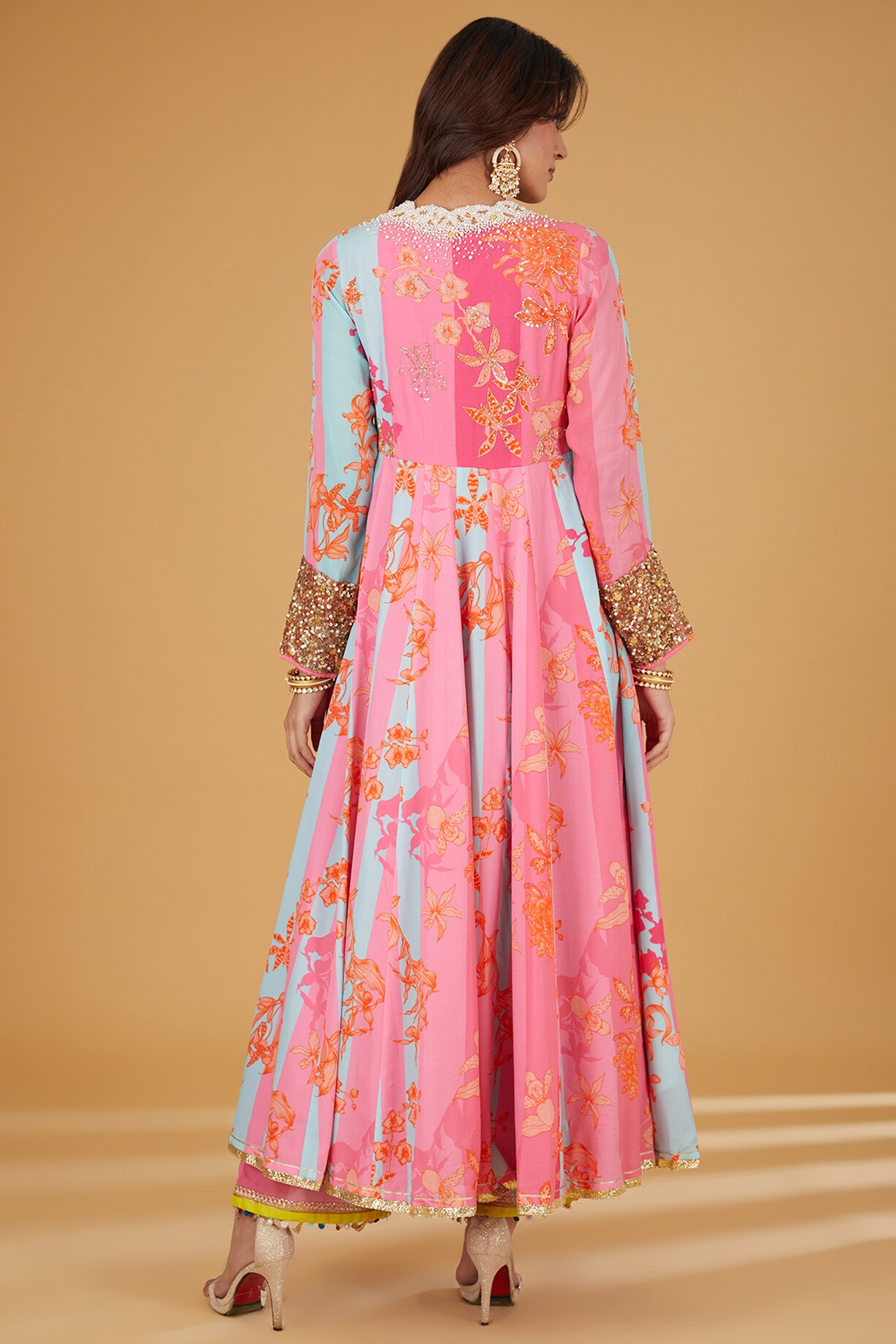 Hot Pink Crepe Hand Embroidered Anarkali Set Design by Raji ramniq at Pernia's Pop Up Shop 2024